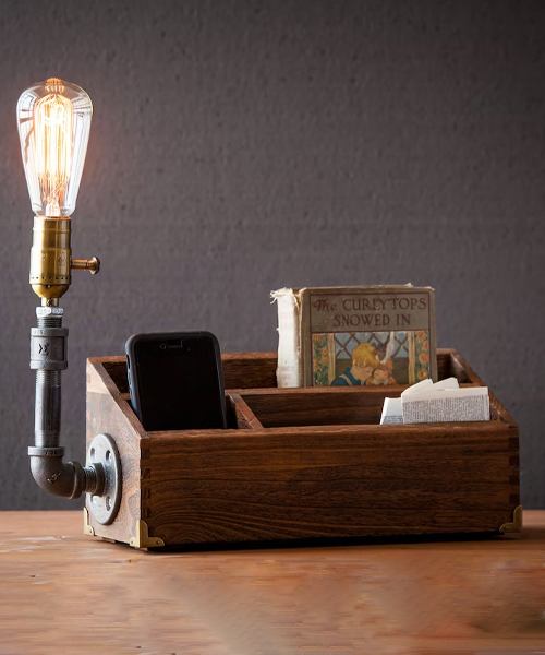 Rustic Desk Organizer Lamp - ThingsFromMars.com
